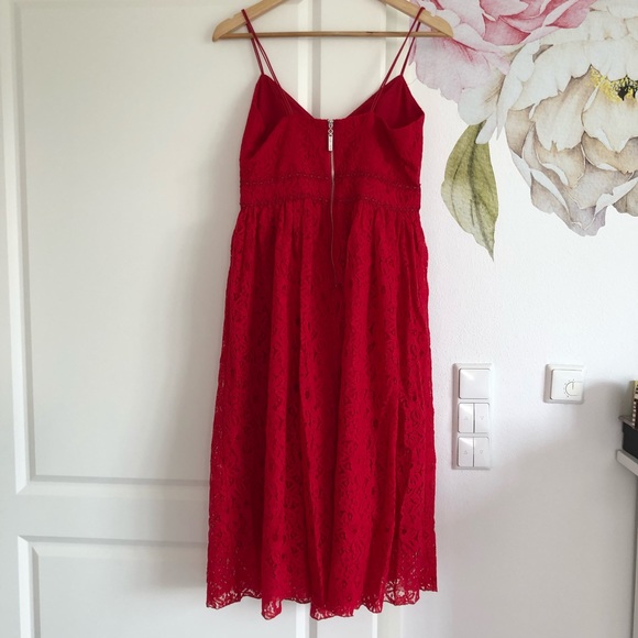 Amisu | Dresses | Amisu Red Lace Spaghetti Strap Midi Dress | Poshmark